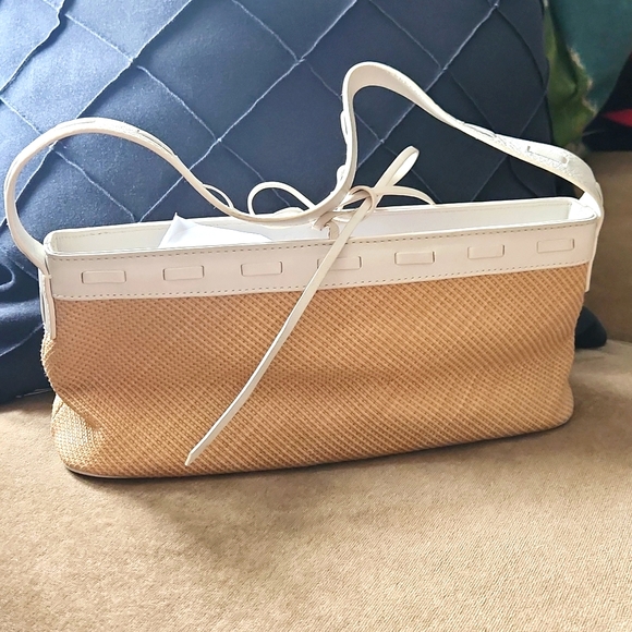 Cole Haan | Bags | Colehaan Megan Straw Bag With White Leather | Poshmark